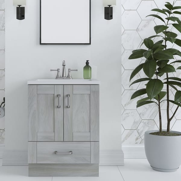 Spring Mill Cabinets Noelani 24" Bathroom Vanity With 2-Door Cabinet, Drawer, and White Sink Top ...